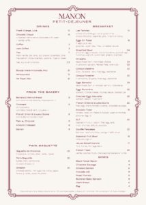 Le Menu | Manon Brasserie