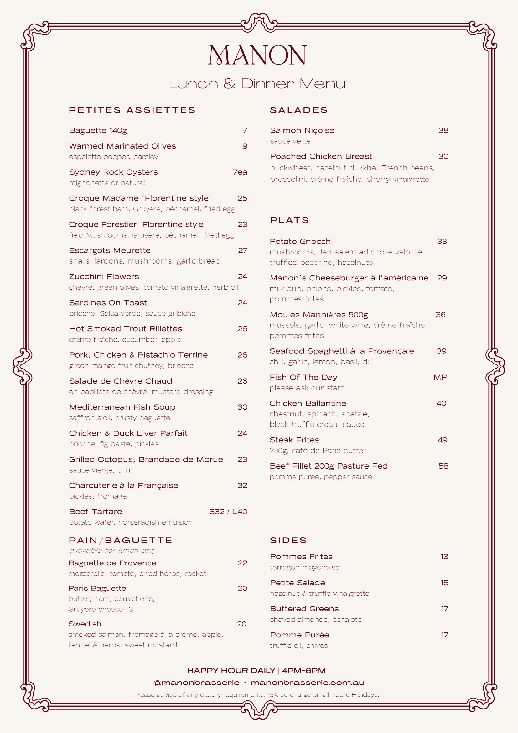 Le Menu | Manon Brasserie