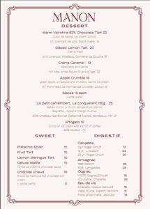 Le Menu | Manon Brasserie