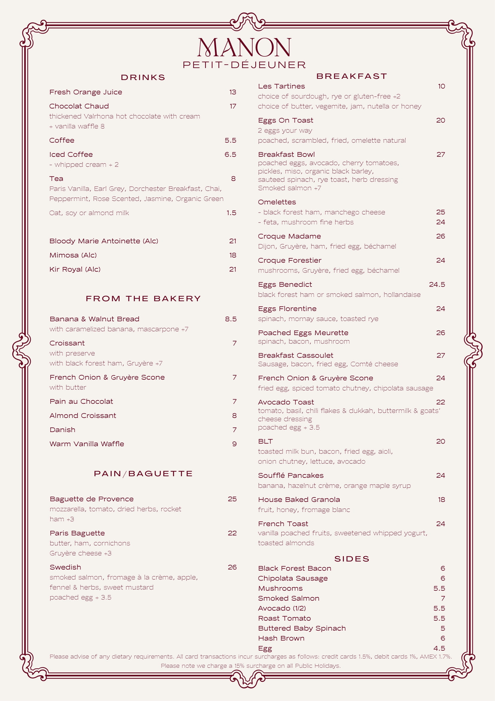 Le Menu | Manon Brasserie